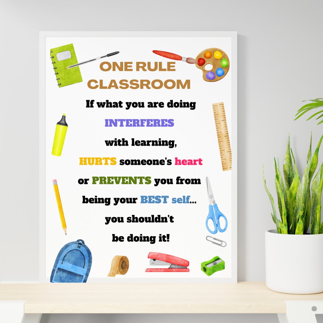 One Rule Classroom POSTER, Back to School Wall Print, Classroom Rules ...