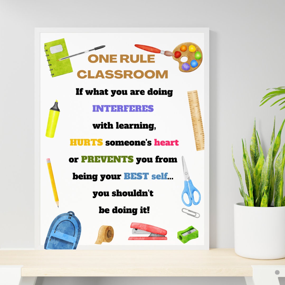 One Rule Classroom POSTER, Back to School Wall Print, Classroom Rules ...