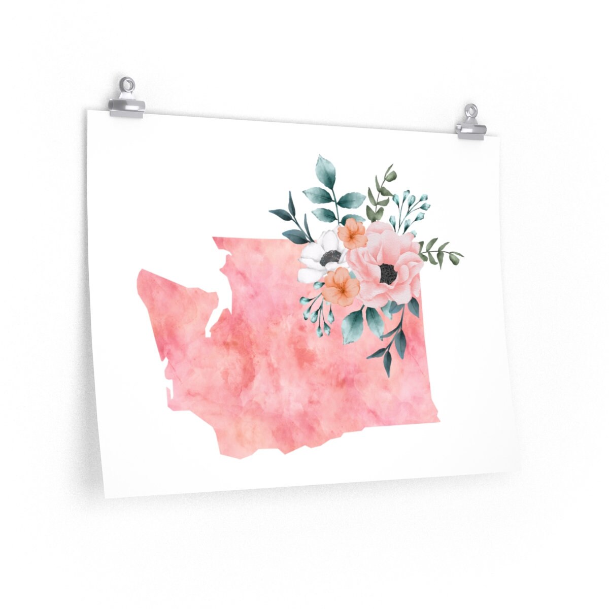Washington Premium Matte poster Washington watercolor floral | Etsy