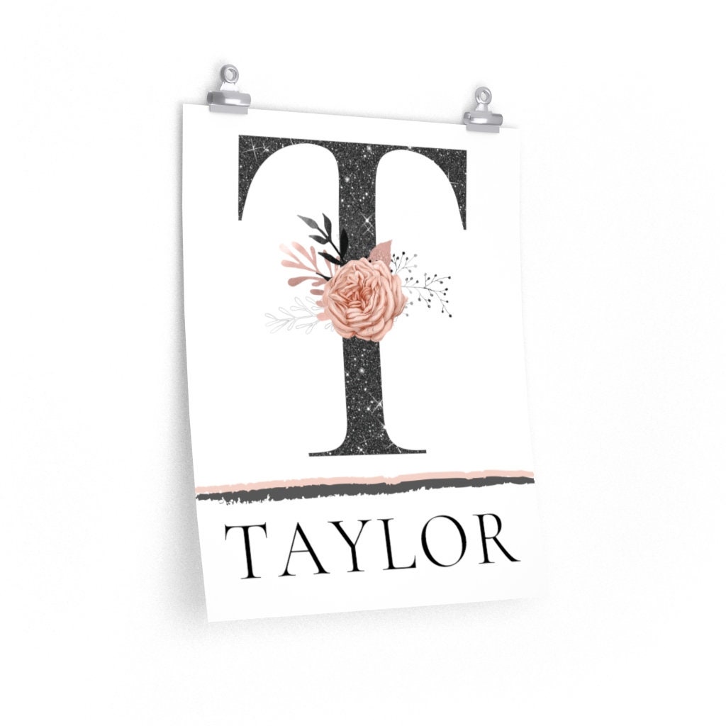 Floral Monogram Poster With Name Girl's Bedroom Name - Etsy