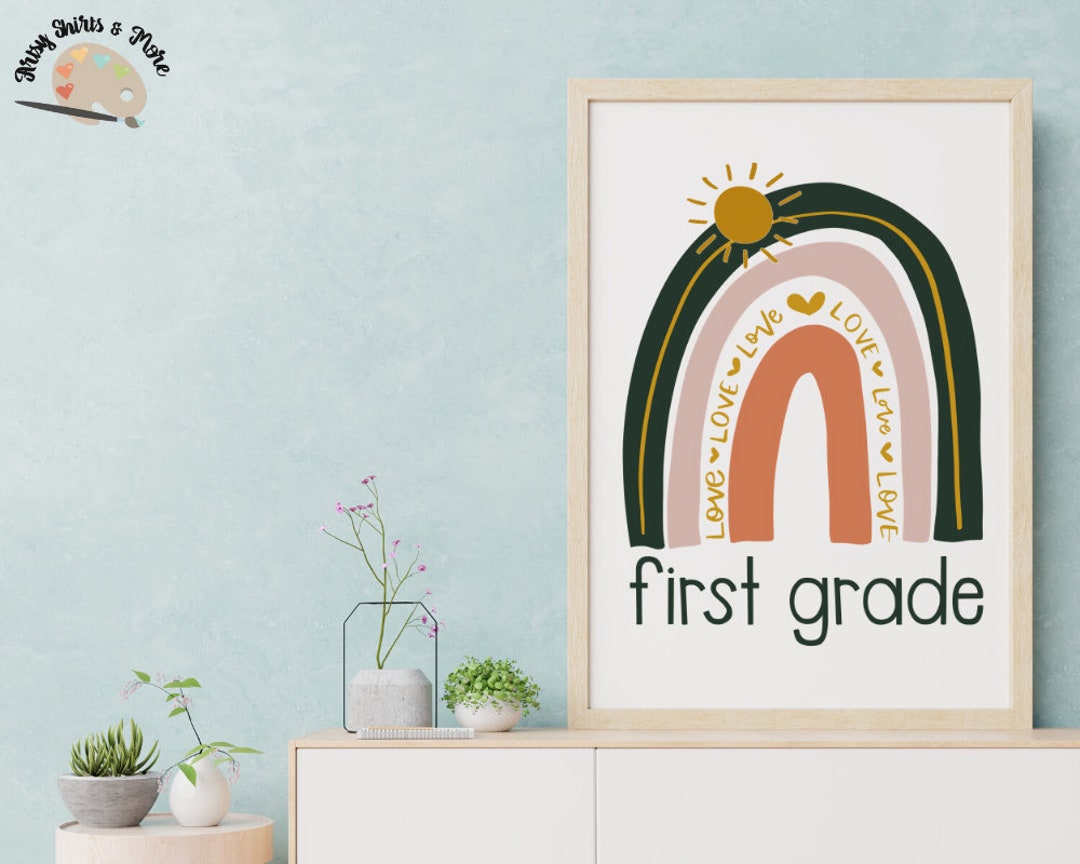 Neutral Rainbow Poster, First Grade Wall Art Print, 1st Grade Rainbow ...
