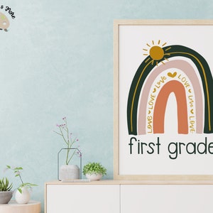 Neutral Rainbow Poster, First Grade Wall Art Print, 1st Grade Rainbow ...