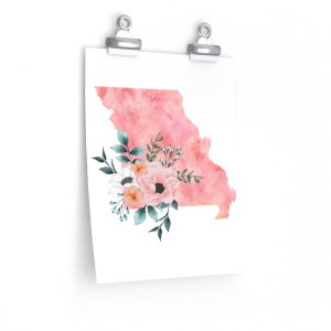Missouri Premium Matte Poster, Missouri Watercolor Floral Poster ...