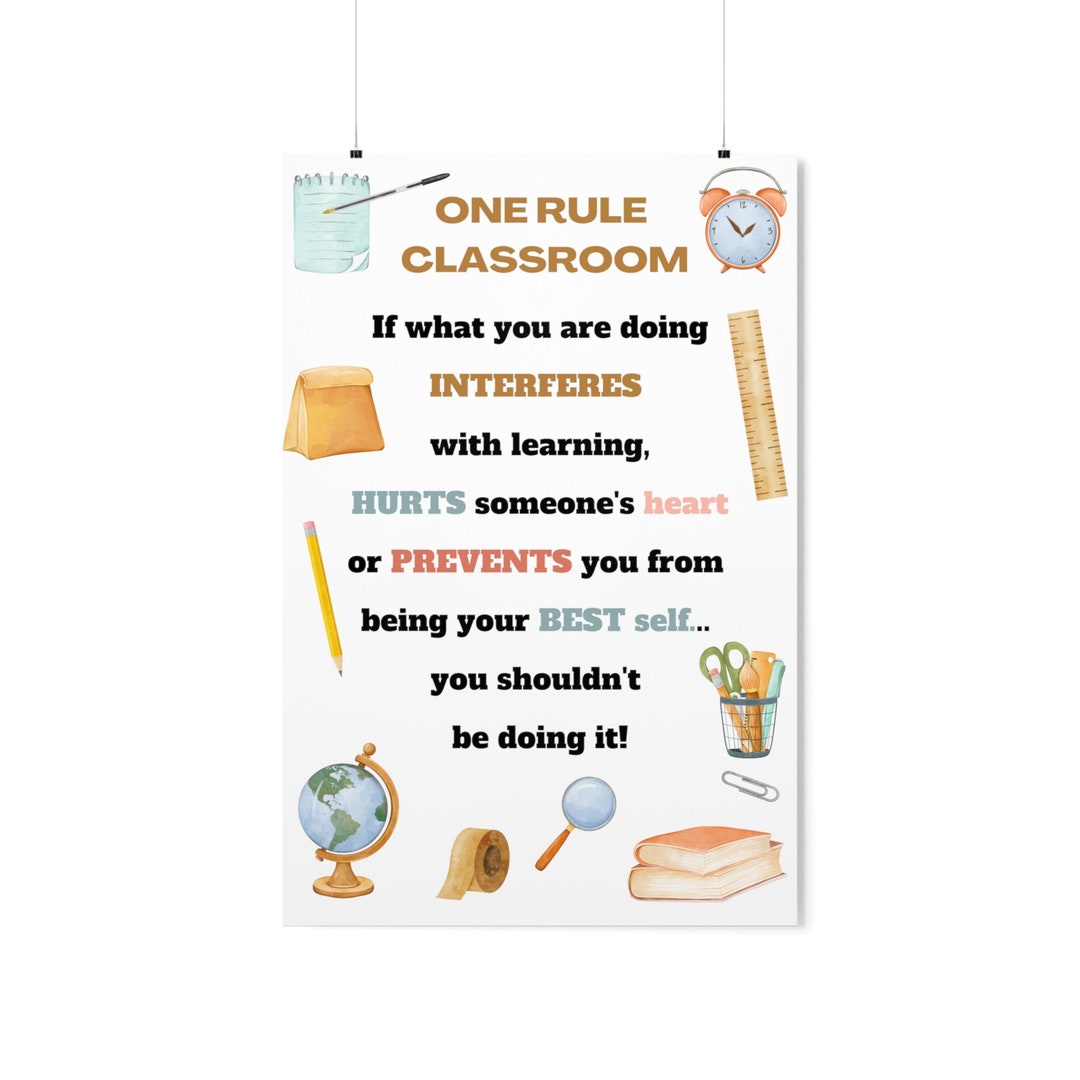 NEUTRAL COLORS One Rule Classroom POSTER, Back to School Wall Print ...