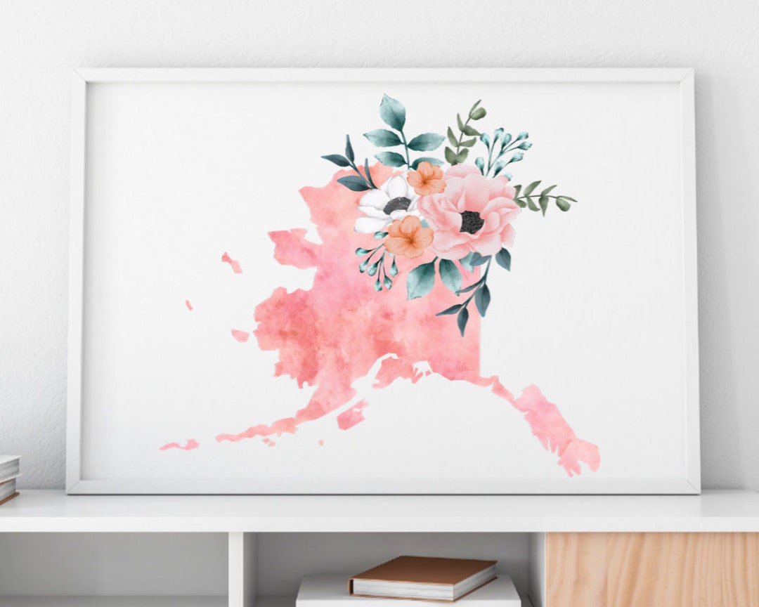 Alaska Premium Matte Poster State of Alaska Watercolor Floral - Etsy