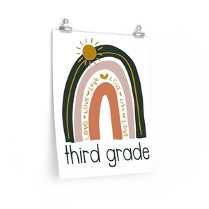 Neutral Rainbow Poster, Third Grade Wall Art Print, 3rd Grade Rainbow ...