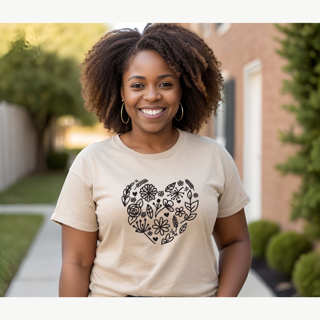 Heart Shaped Flower Tee, Floral Heart Shirt, Flower Shirt, Cute Heart ...