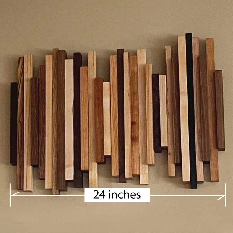 Staggered Wood Wall Artwork, Slat Panel Art, Home Decor, Mid-century ...