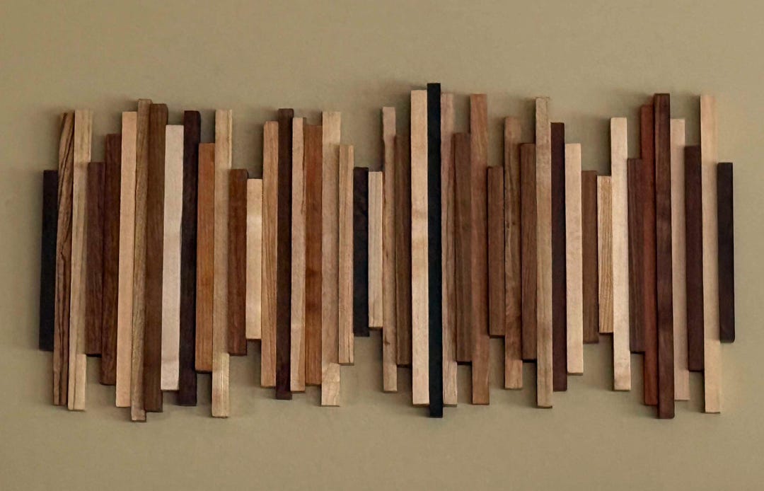 Staggered Wood Wall Artwork, Slat Panel Art, Home Decor, Mid-century ...
