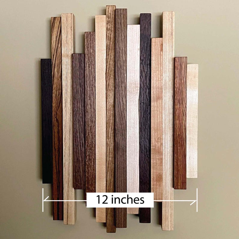 Staggered Wood Wall Artwork, Slat Panel Art, Home Decor, Mid-century ...
