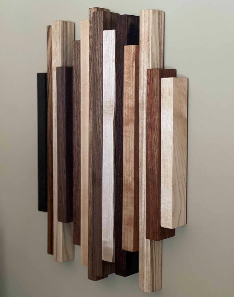 Staggered Wood Wall Artwork, Slat Panel Art, Home Decor, Mid-century ...