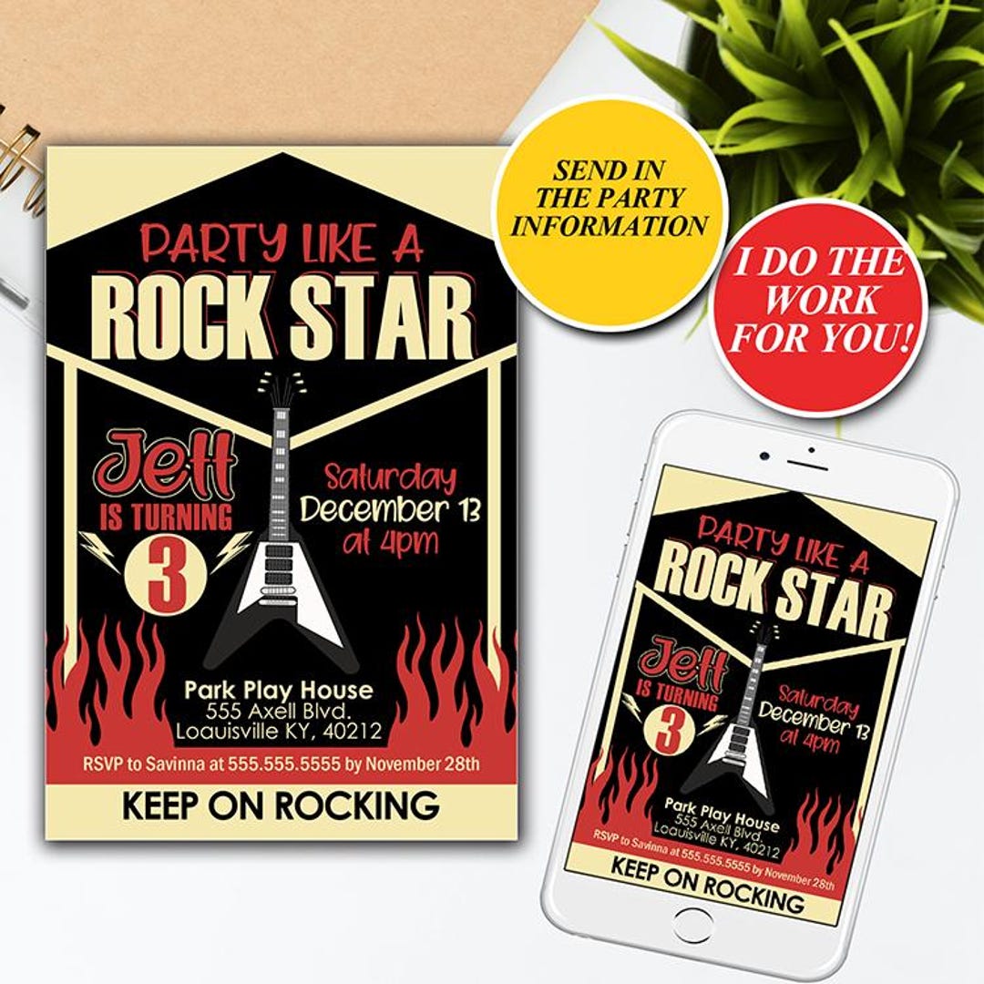 Rockstar Invitation,rock N Roll Birthday Invitation, Guitar Invitations ...