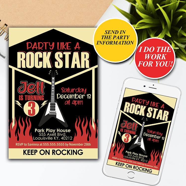 Rockstar Invitation,rock N Roll Birthday Invitation, Guitar Invitations ...