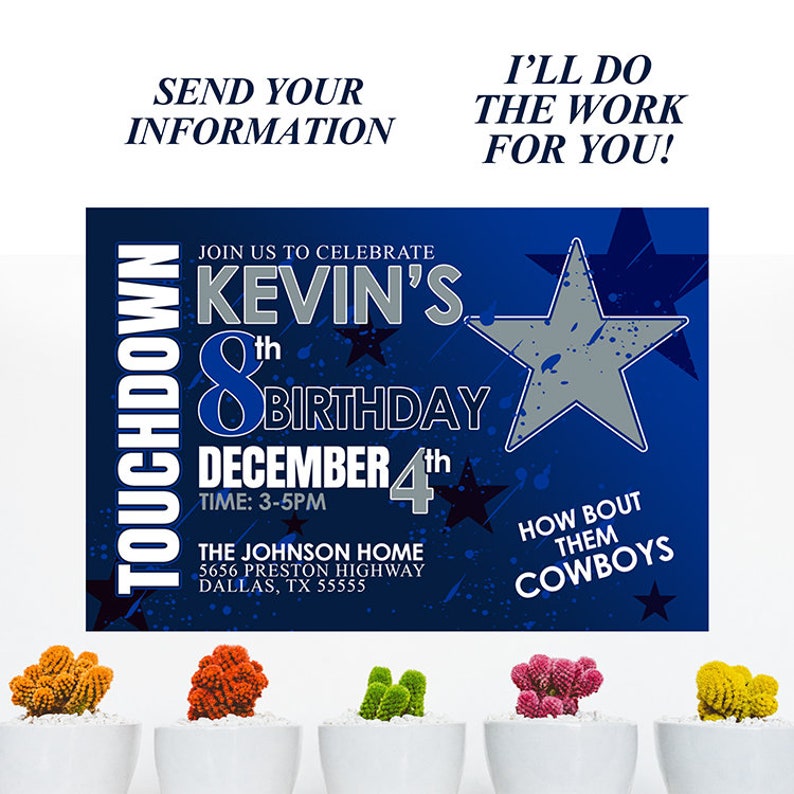 Dallas Cowboy Birthday Invitation, Kids Birthday Invite, Digital ...