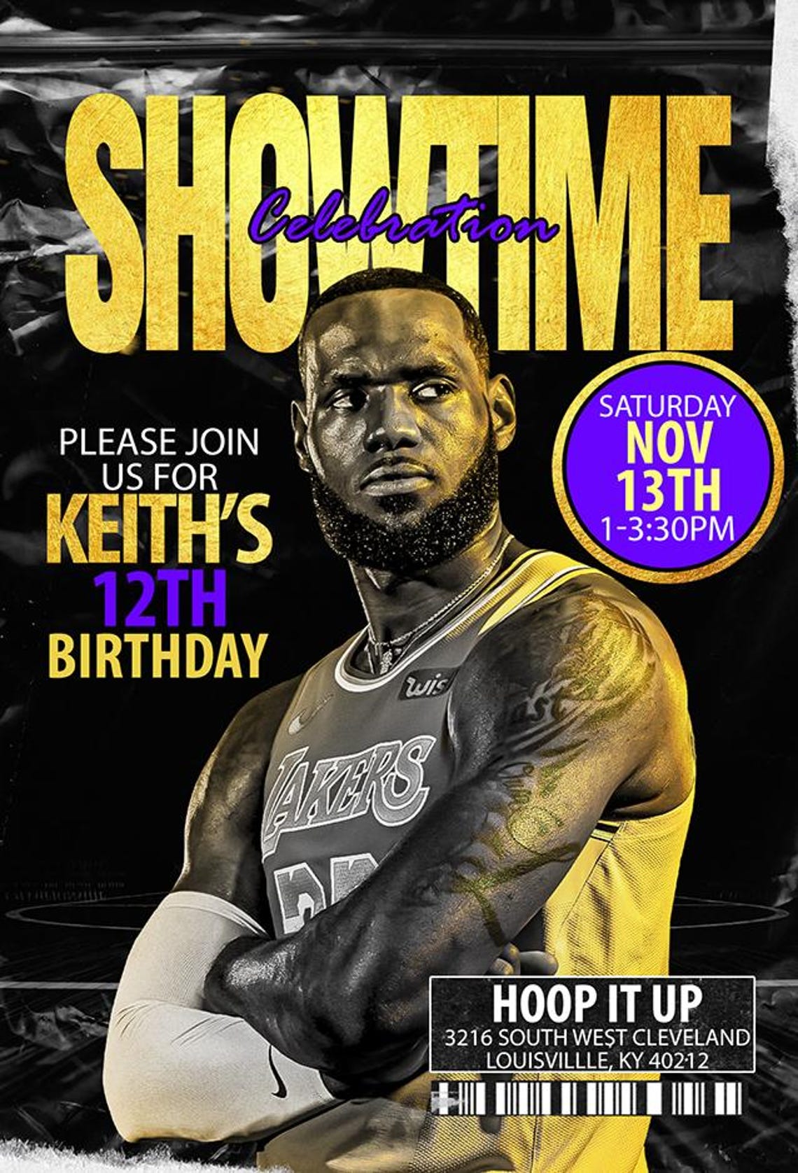 Lakers Themed Birthday Invitation, Lebron James Invitation, Basketball ...