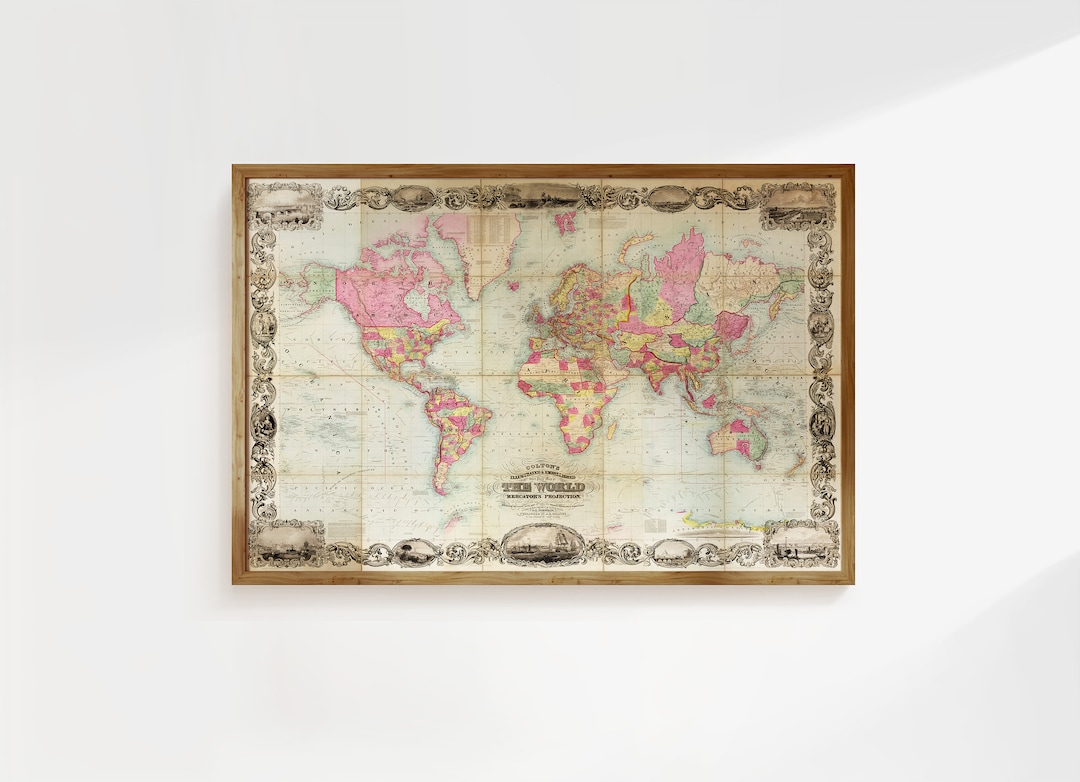World Map, 1854 | Mercator's Projection - Etsy