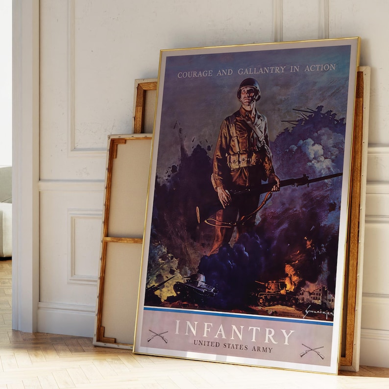 Vintage WWII U.S. Army Infantry Poster – World War Two Military Wall ...