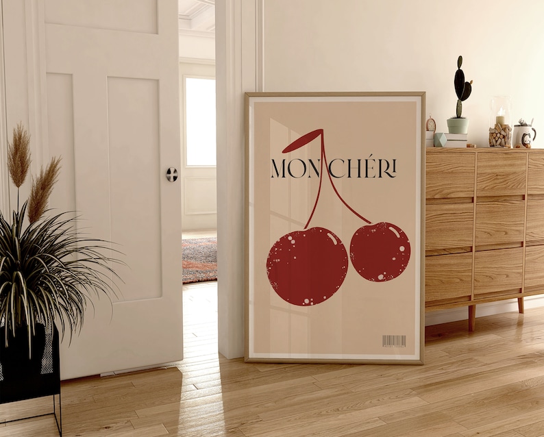 Cherry Print, Mon Cherry Wall Art, Preppy Room Decor (digital Download ...