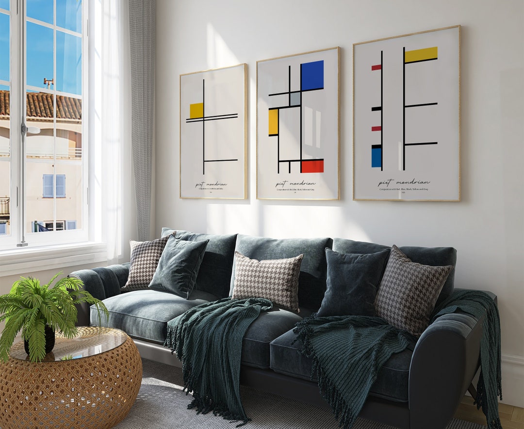 Piet Mondrian Art Bundle, Set of 3 | Compositions in White, Black, Red ...