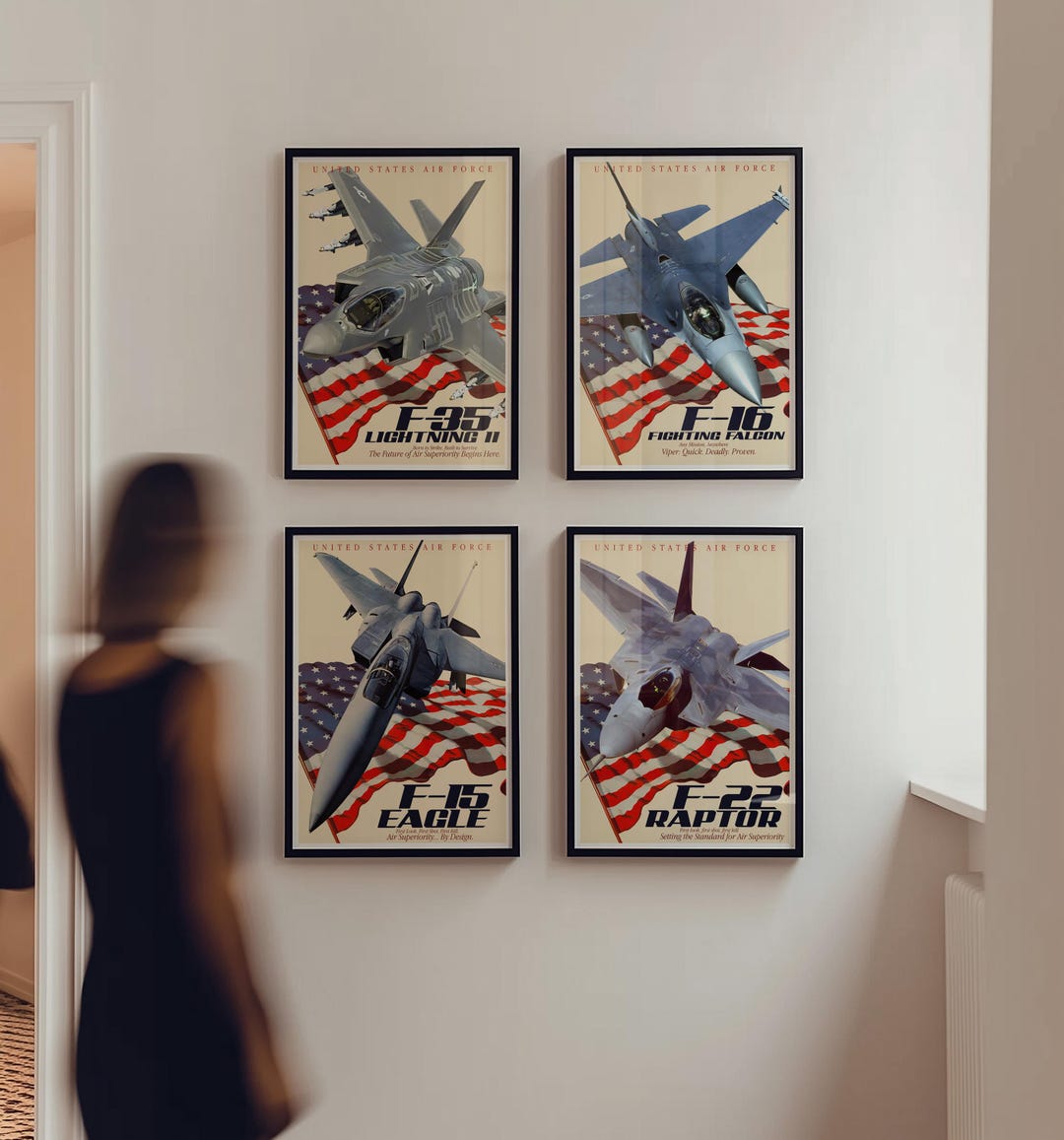 Fighter Jet Poster Set | F-15 F-16 F-22 F-35 | Vintage Air Force Art ...