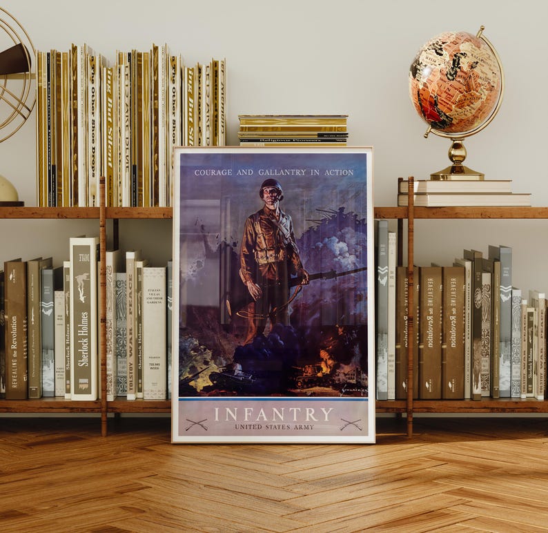 Vintage WWII U.S. Army Infantry Poster – World War Two Military Wall ...