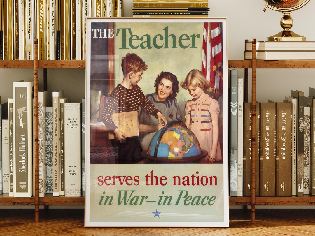 Vintage Teacher Poster WWII Classroom Wall Art – Patriotic History ...