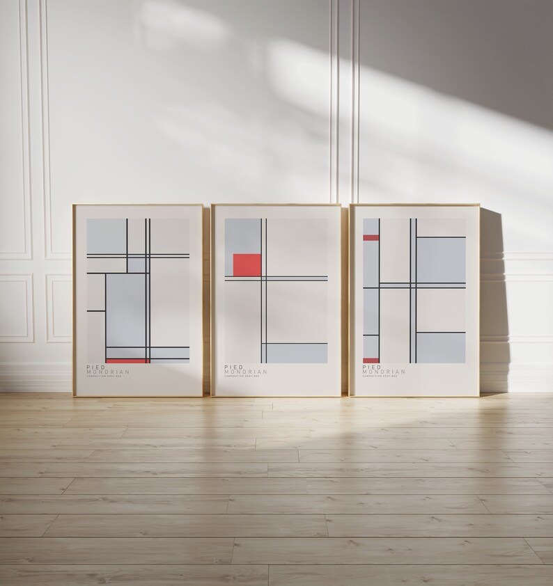 Piet Mondrian Art Bundle Set of 3 Compositions in Gray & - Etsy