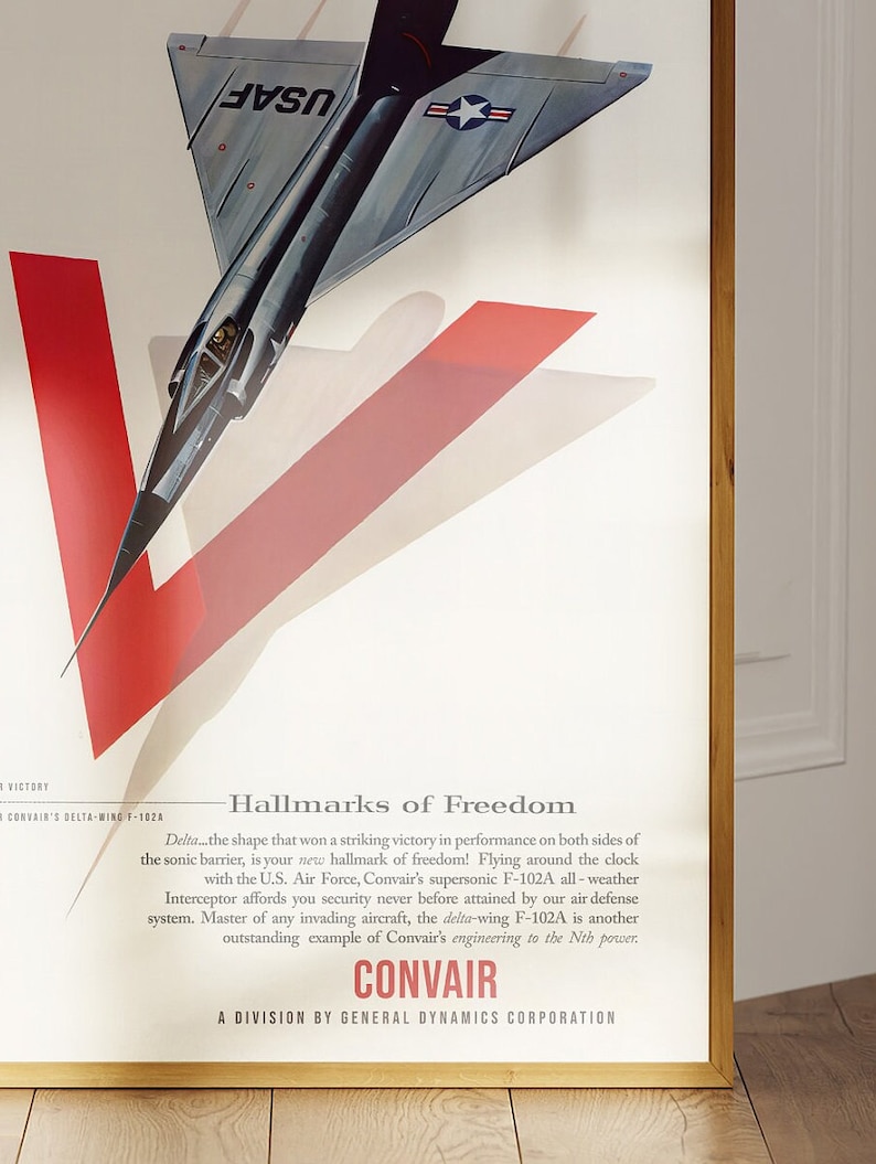 Vintage Cold War Era Convair F-102A Fighter Jet Poster, Delta Wing ...
