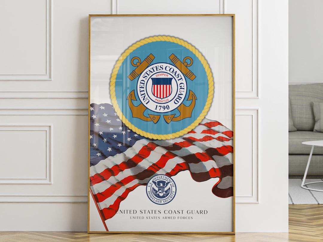 US Coast Guard Wall Art - USCG Flag Poster - Patriotic Veteran Decor ...