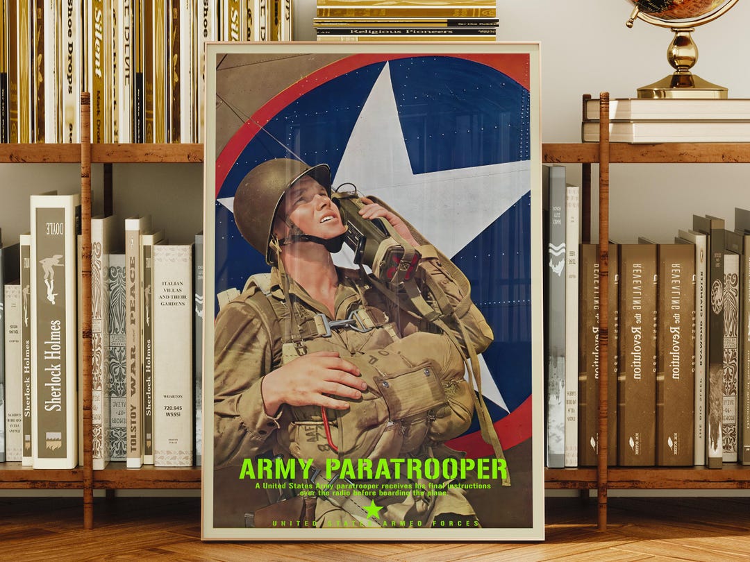 Vintage US Army Paratrooper Poster WWII Era | Military Art | Retro Wall ...