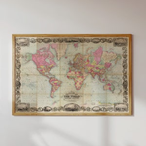 World Map, 1854 | Mercator's Projection - Etsy