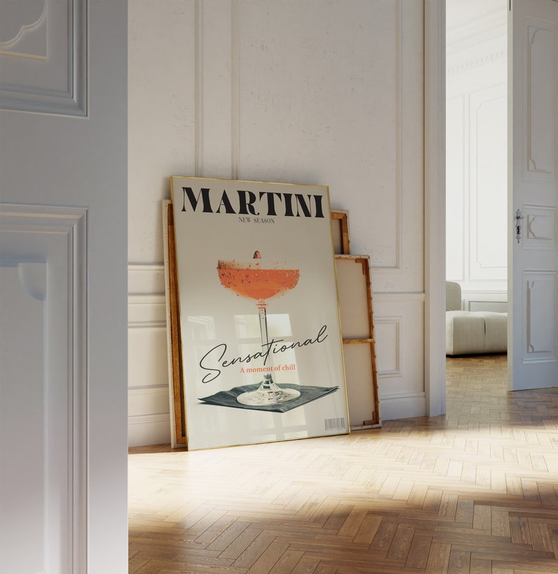 Martini Magazine Black Cover Poster | 70s Retro Cocktail Art, Digital ...