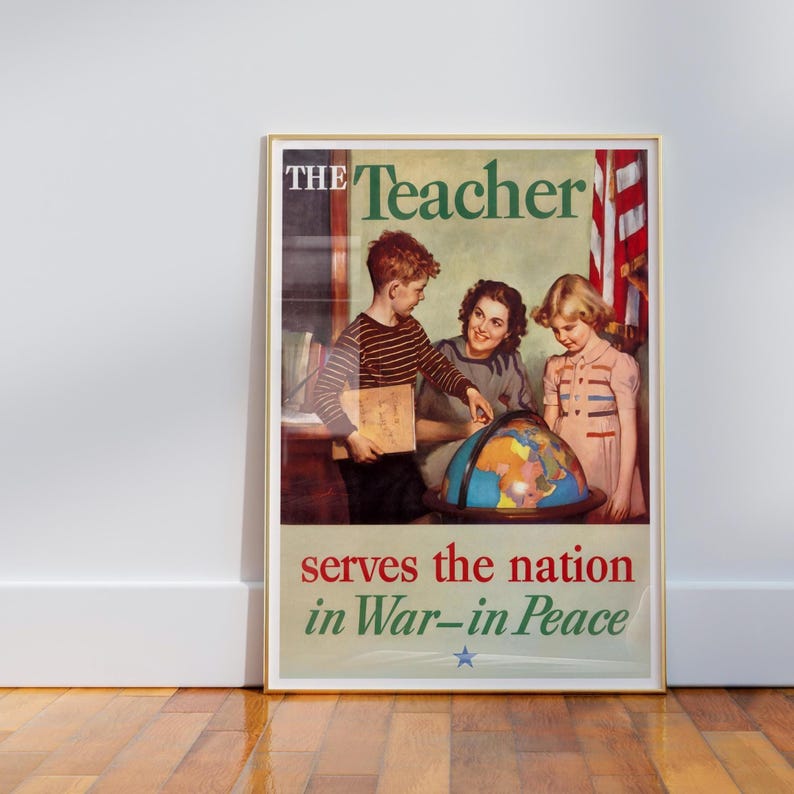Vintage Teacher Poster WWII Classroom Wall Art – Patriotic History ...