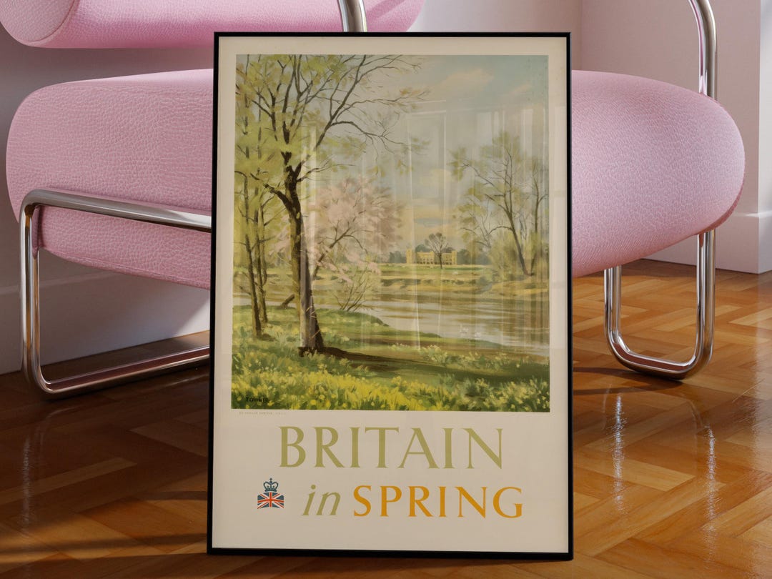 Vintage Britain Spring Landscape Poster | UK Countryside, Digital ...