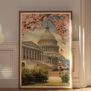 Vintage U.S. Capitol Building Artwork, Wall Art, Washington DC, United ...