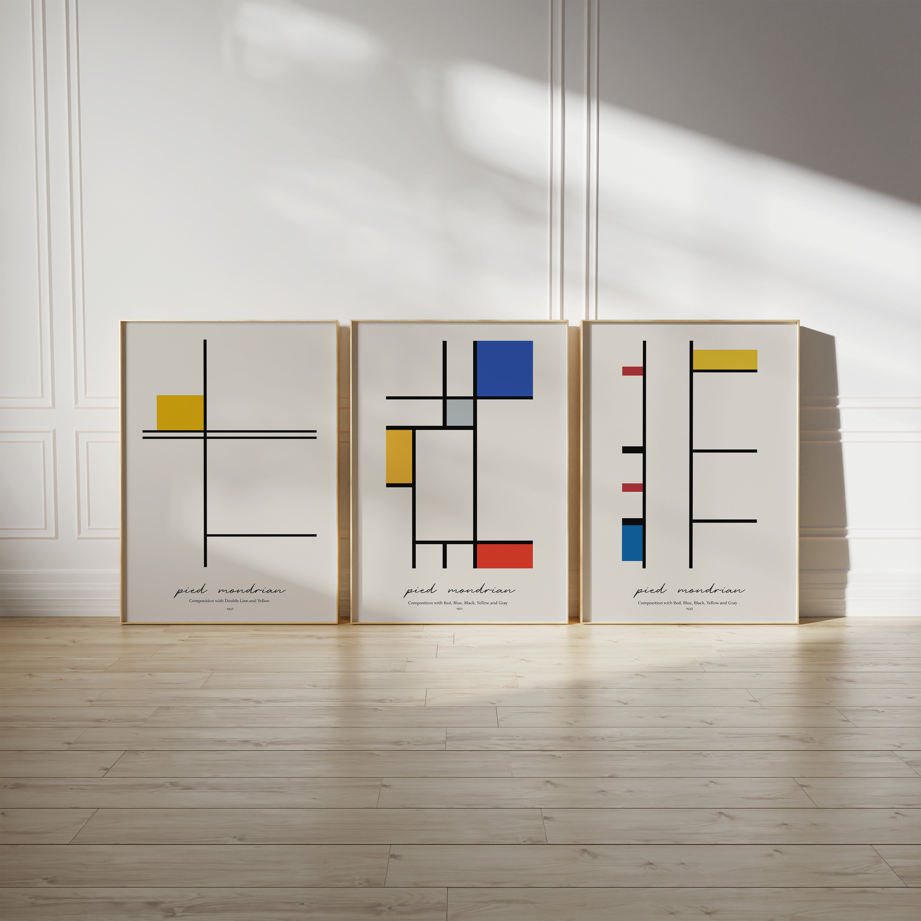 Piet Mondrian Art Bundle, Set of 3 Compositions in White, Black, Red ...