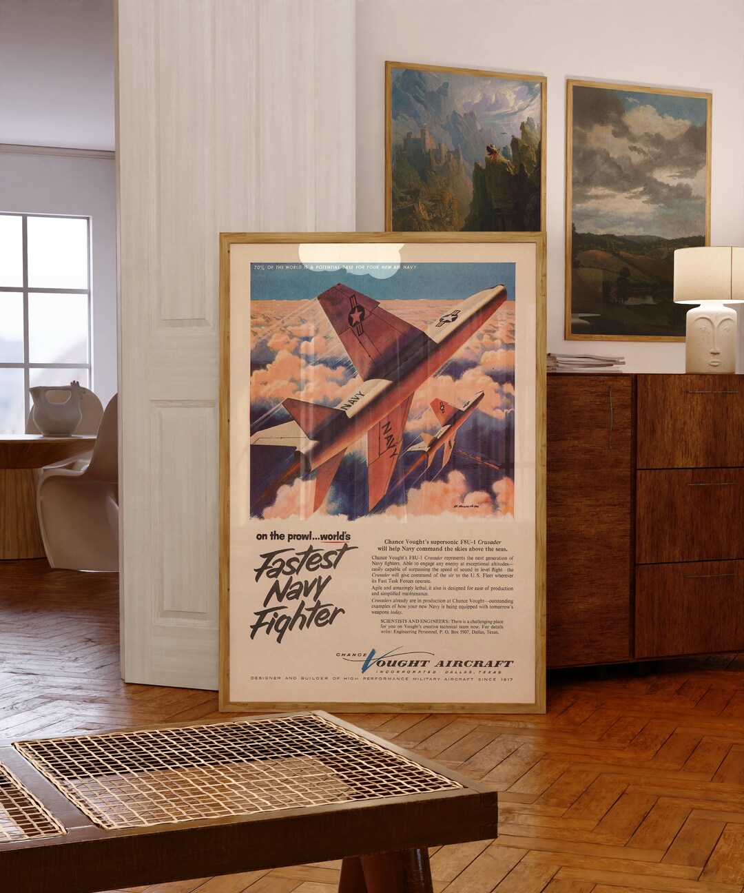 Vintage Cold War Era Vought F8U-1 Crusader Fighter Jet Poster, Cold War ...