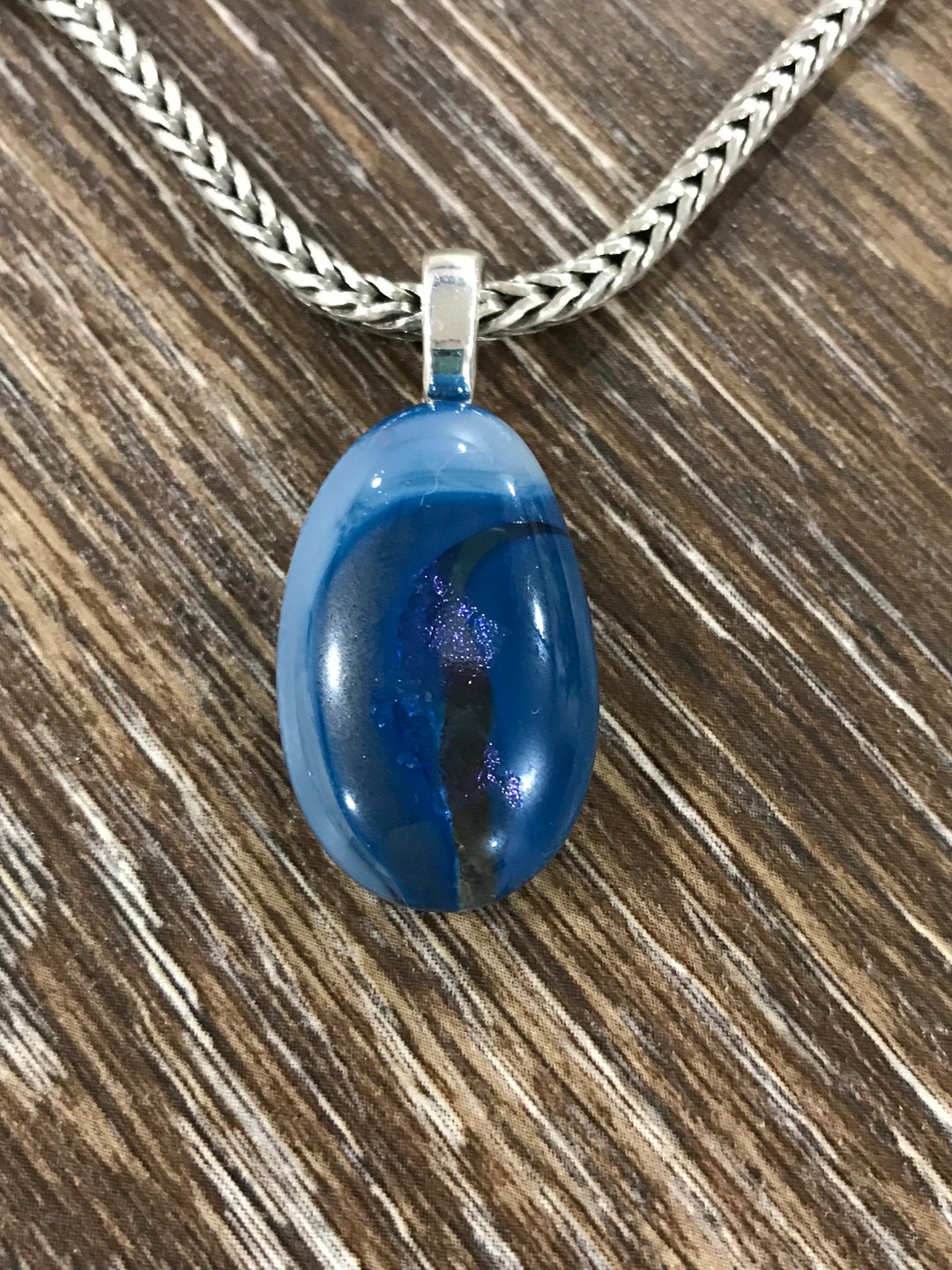Navy Blue Fused Glass Pendant, Modern Jewelry, Pendant for Necklace ...
