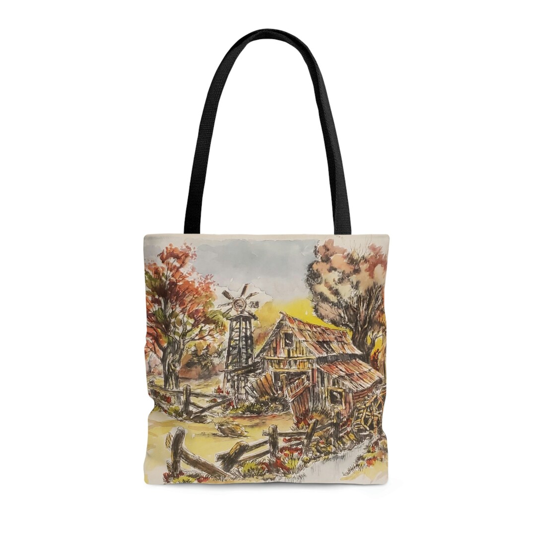 Tote Bag Barn and Windmill Custom Art Bag Gift for Spouse Beach Bag - Etsy