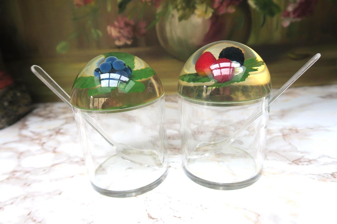 Set of Two Jars With Inclusions, Vintage Jam Jars - Etsy