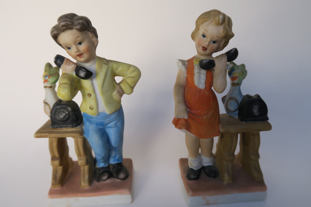 Loving Couple Figurines on the Phone, Biscuit Figurines - Etsy