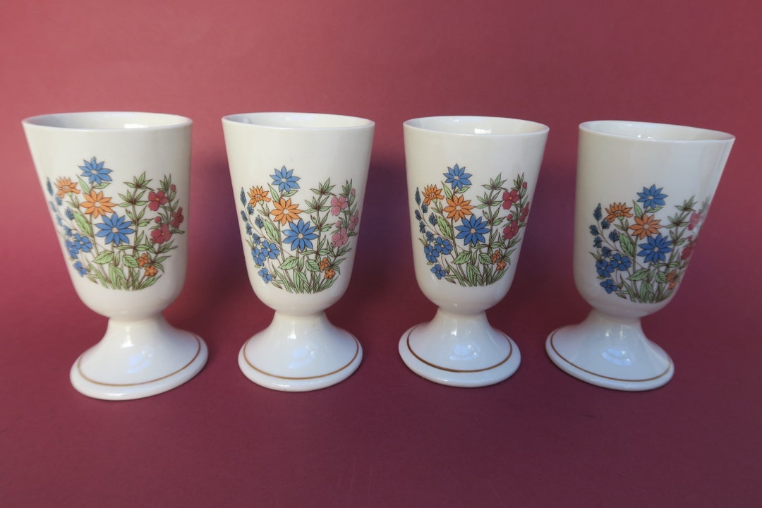4 Stoneware Mazagran Mugs Decorated With Wildflowers - Etsy