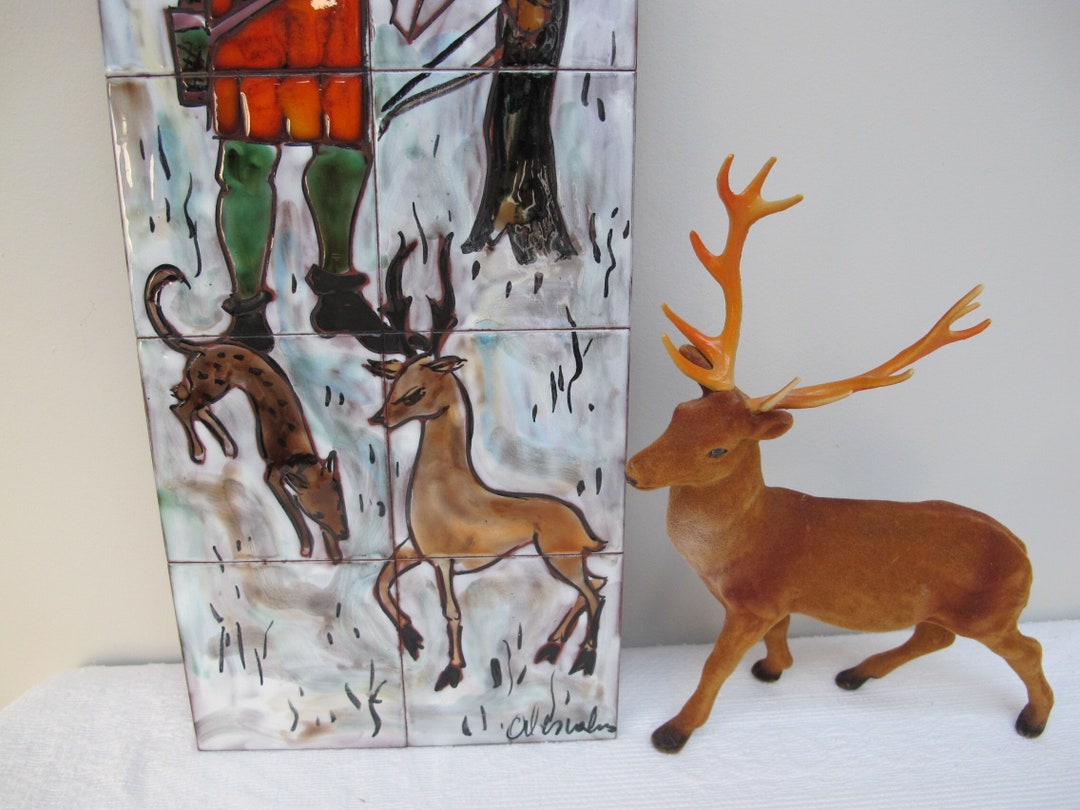 Decorative Fresco Panel in Glazed Ceramic Tiles, Hunting Scene, Stained ...