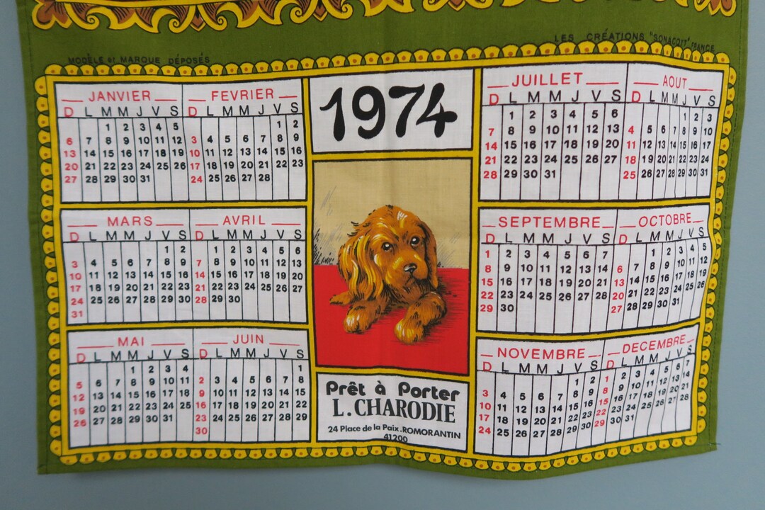 1974 Dog and Cat Calendar Tea Towel - Etsy