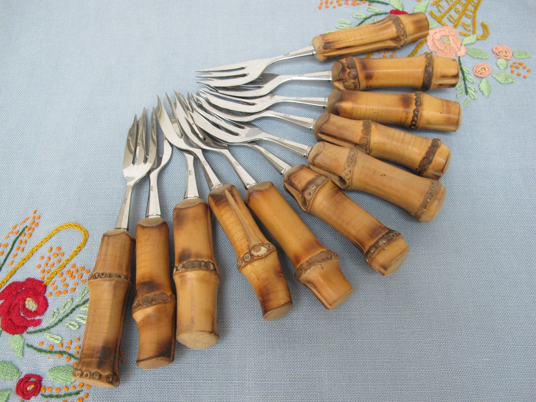 Set of 11 Bamboo Dessert Forks - Etsy