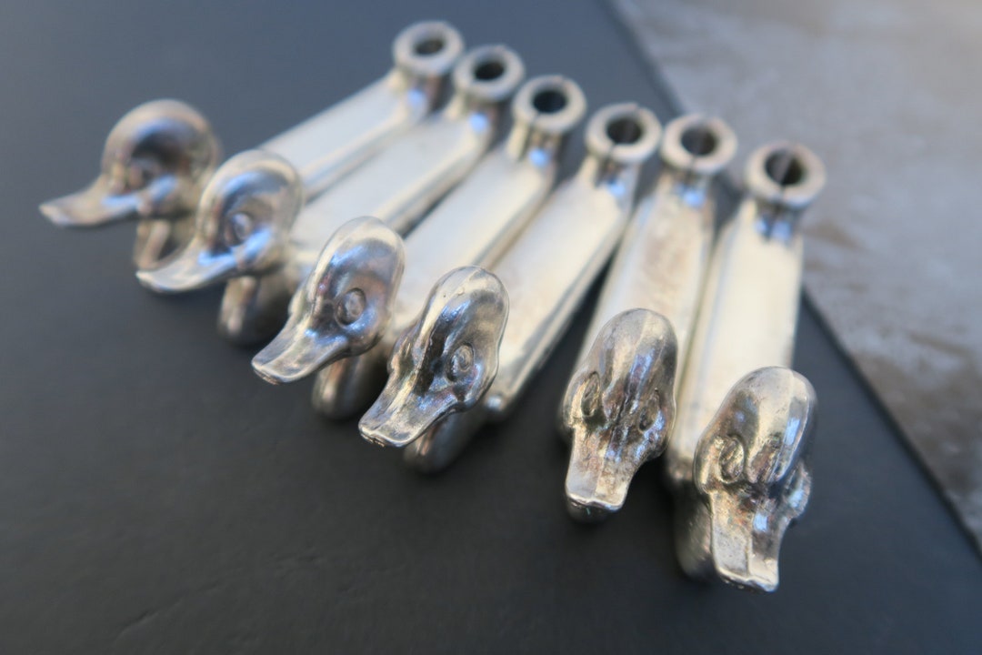 Set of Six Duck-shaped Nameplate Knife Holders in Silver-plated Metal ...