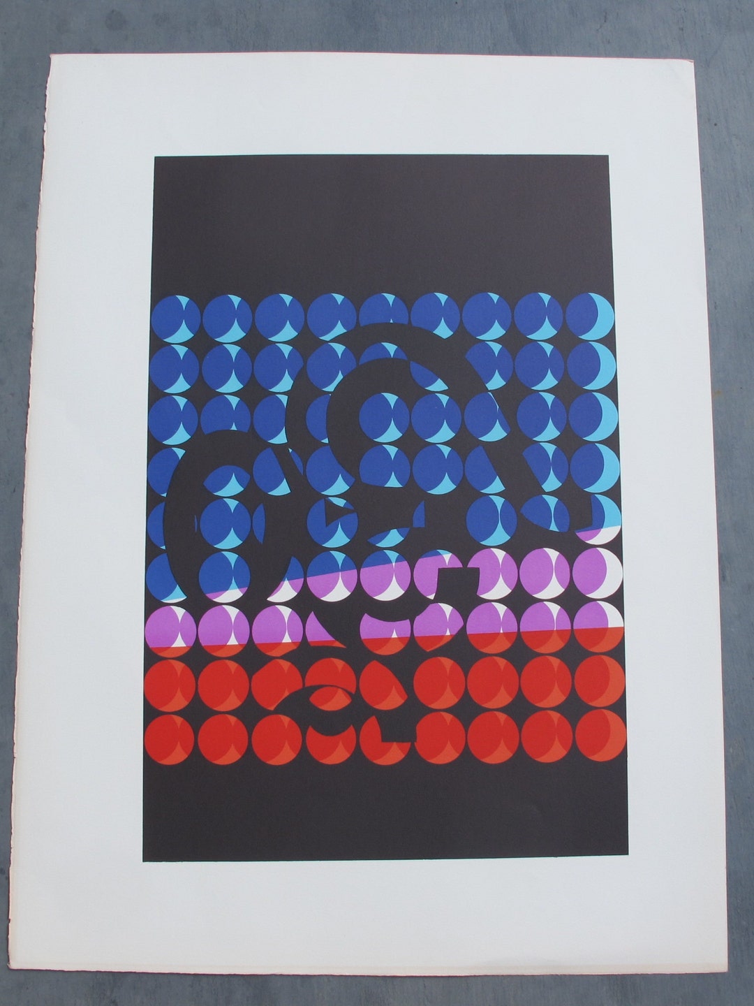 Vintage Lithograph in Vasarely Style - Etsy