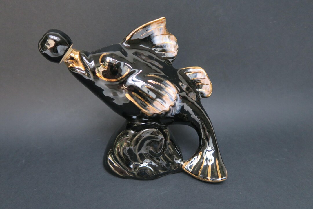 Vintage 70'S Black Fish Ceramic Carafe - Etsy