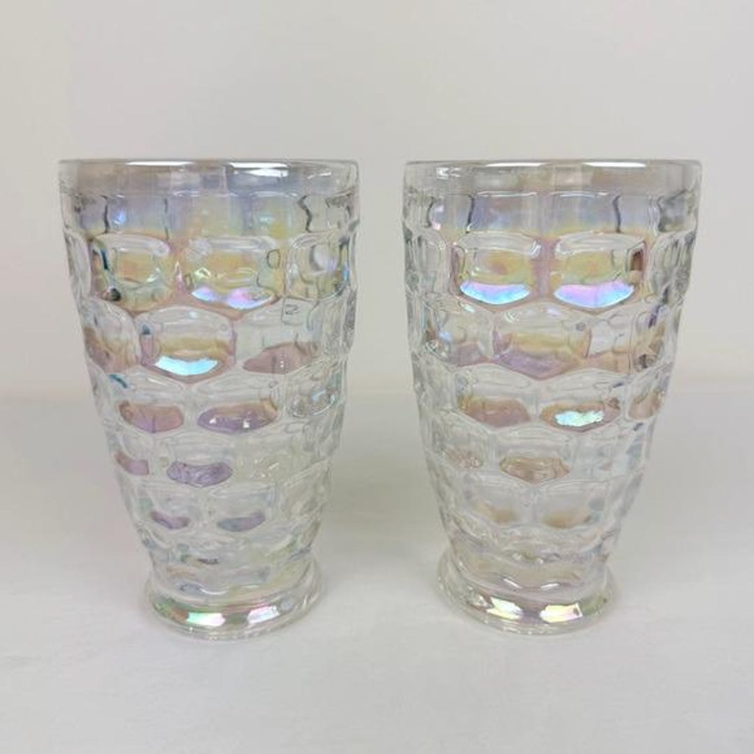 Federal Glass Iridescent Colonial Thumbprint Tumblers Set of 2 - Etsy