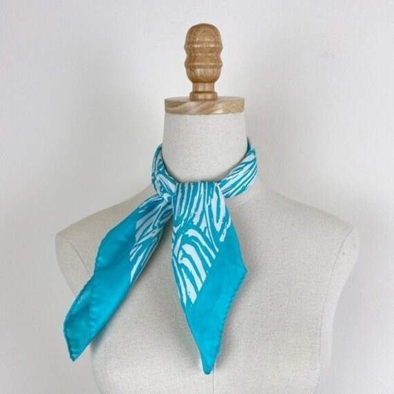 Vintage Aqua Blue and White Scarf - Gem